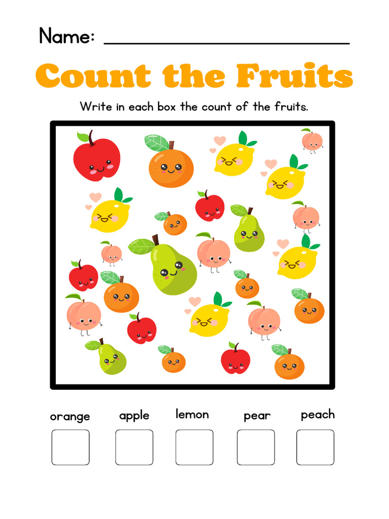 Colorful Illustrative Fruit Counting Mathematics Worksheet | PDF