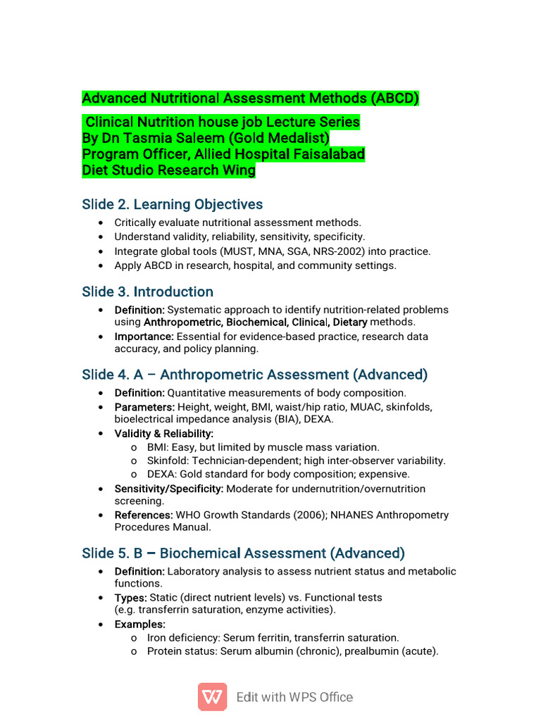 Nutritional Assessment Abcd | PDF | Malnutrition | Human Nutrition