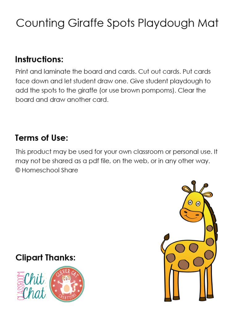 Counting Giraffe Spots Playdough Mat | PDF