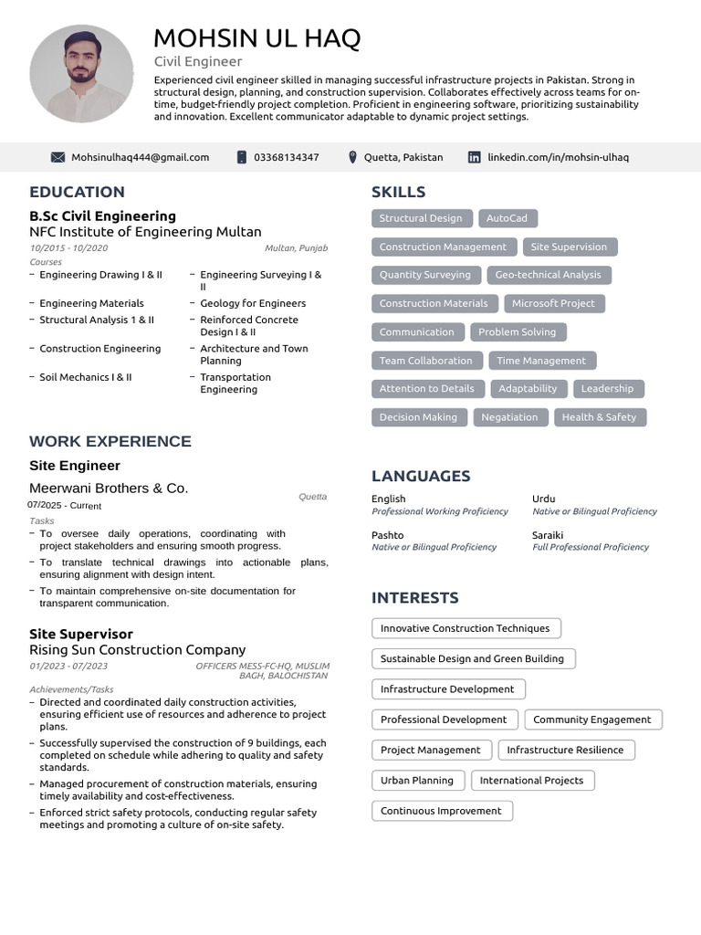 MOHSIN's CV (1) | PDF | Engineering | Pakistan