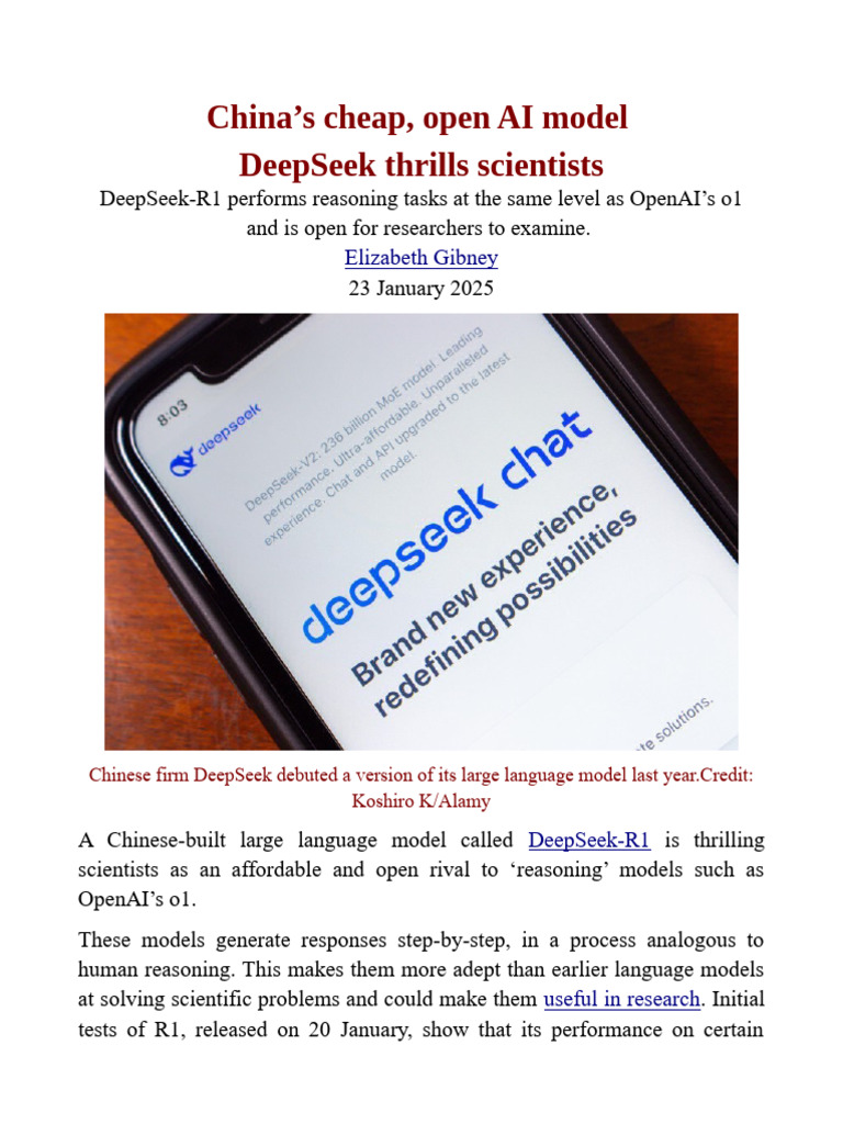 Chinas Cheap Open AI Model Called DeepSe | PDF | Computing | Artificial Intelligence