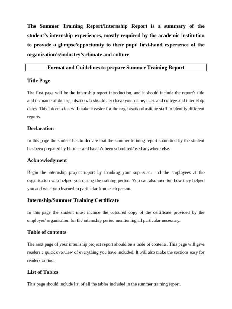 Summer Training Format | PDF | Thesis | Internship
