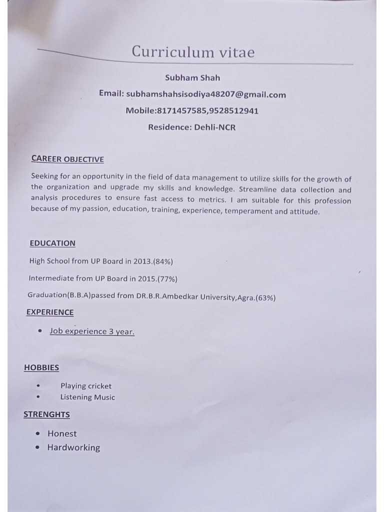 Subham Shah Sisodiya CV | PDF