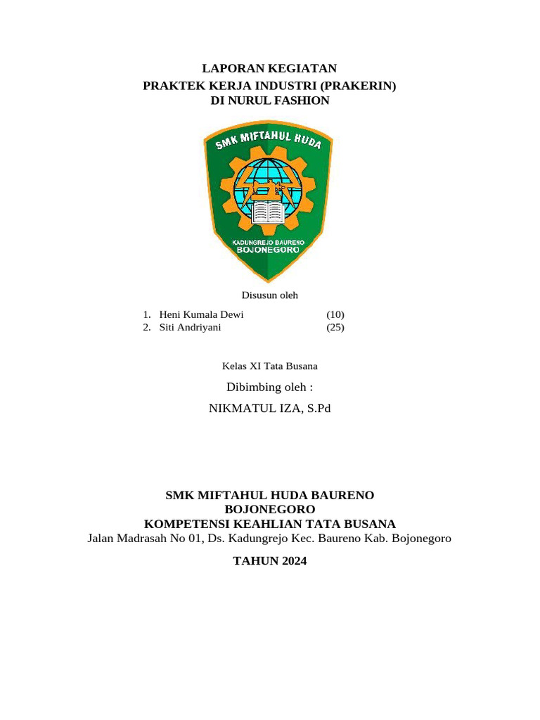 Contoh-Laporan-Kegiatan Prakerin Tata Busana | PDF