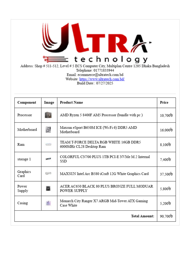 Ultratech PC Build for Bangladesh | PDF