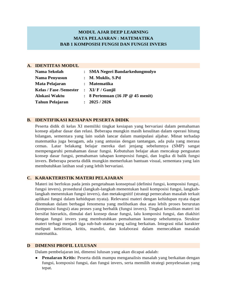Modul Bab 1 Komposisi Fungsi Dan Fungsi Invers | PDF