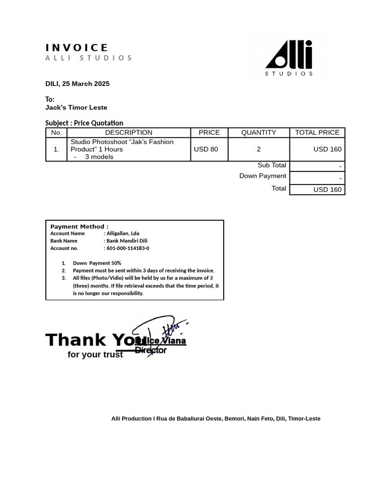 Example INVOICE Photoshoots at Studio JACK'S | PDF