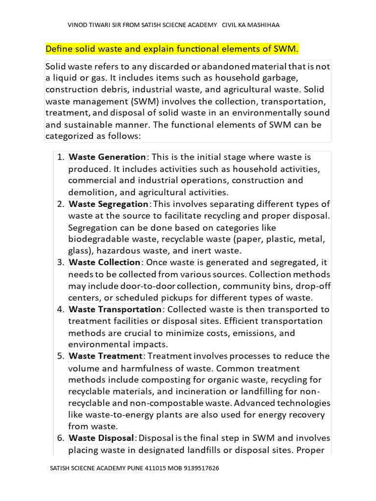 Solid Waste Management Notes by Vinod Tivari | PDF | Waste Management ...