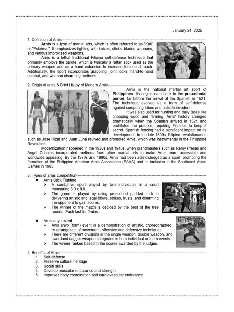 Definition, Origin, Types, Benefits and Equipments of Arnis | PDF ...