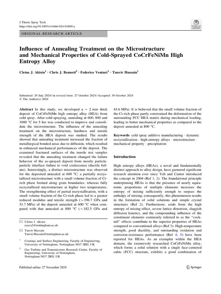 2024 - Influence of Annealing Treatment On The Microstructure and Mechanical Properties of Cold ...
