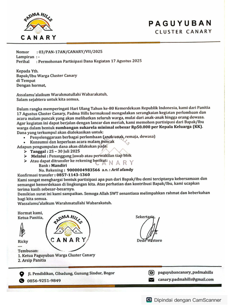 Surat Edaran Acara 17an Canary | PDF