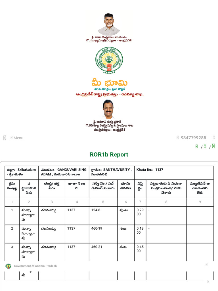 Meebhoomi - Template | PDF