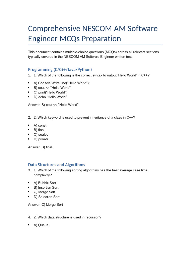 NESCOM AM Software Engineer MCQs Guide | PDF | Systems Engineering ...