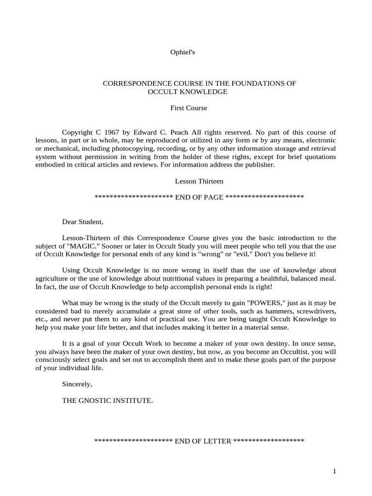 213 - Ophiel - Foundation Occult - Lesson Thirteen | PDF | Occult ...