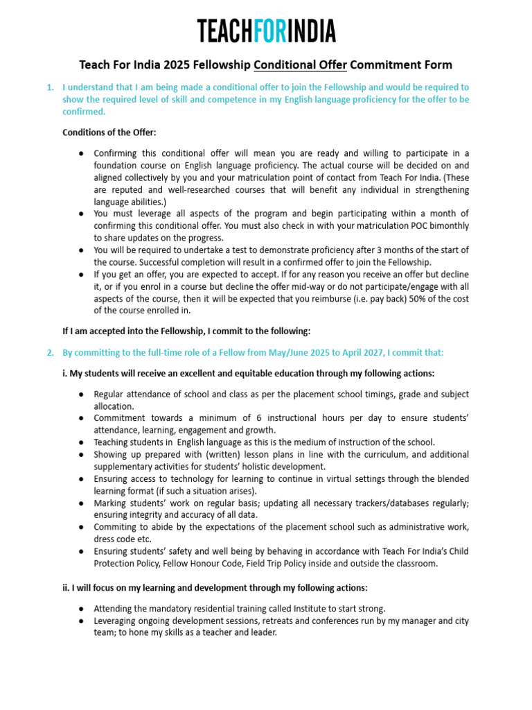 Conditional Commitment Form | PDF | Teachers | Learning