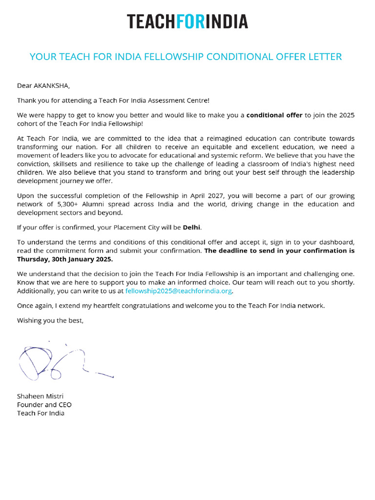 Conditional Offer Letter | PDF