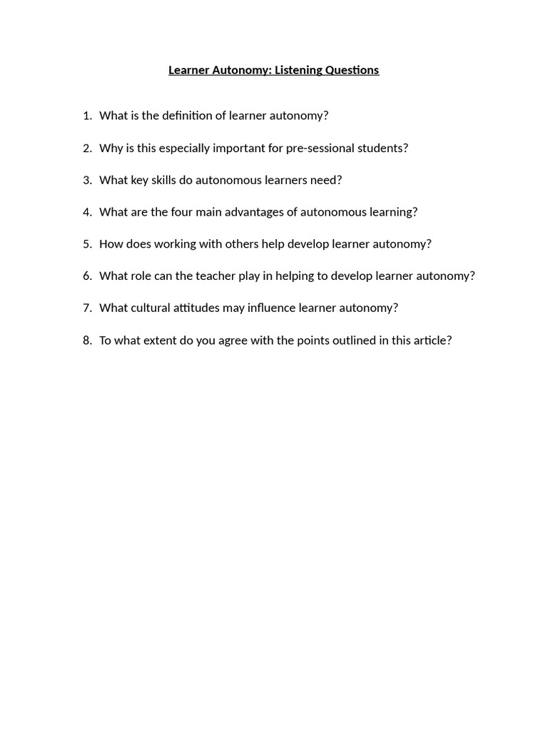 Learner Autonomy Listening Questions | PDF