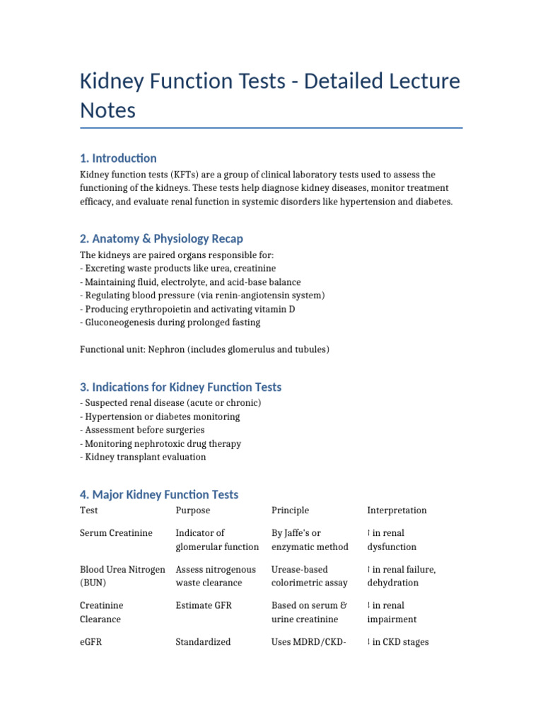 Comprehensive Guide to Kidney Function Tests | PDF | Kidney | Creatinine