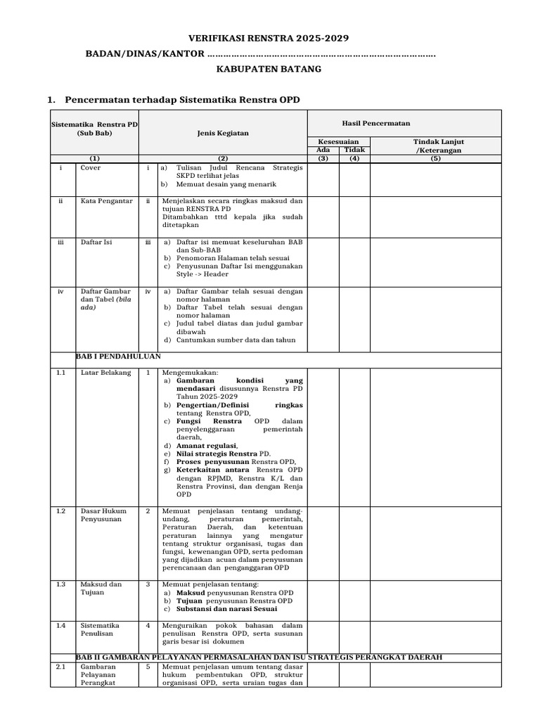 Form Verifikasi RENSTRA v1 | PDF