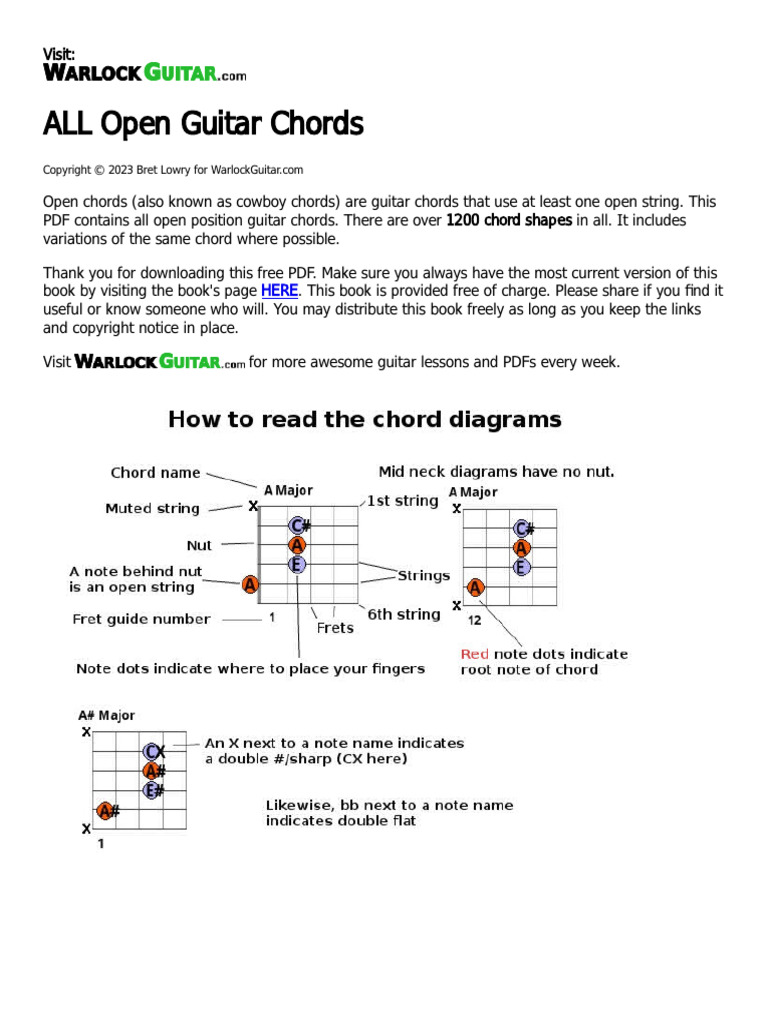 Comprehensive Guide to Open Guitar Chords | PDF
