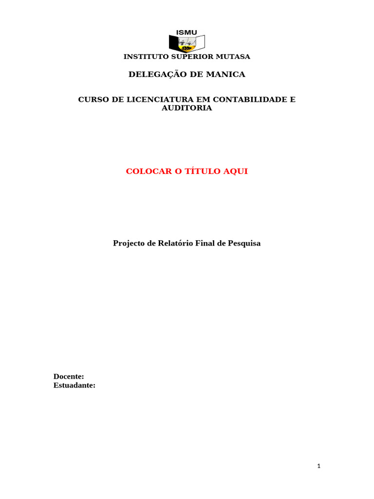 Estrutura Do Projecto Mutasa | PDF