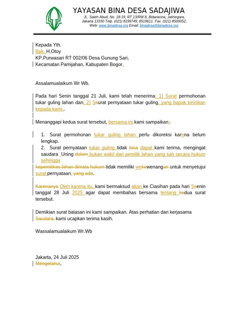 Balasan Surat Permohonan Tukar Guling | PDF