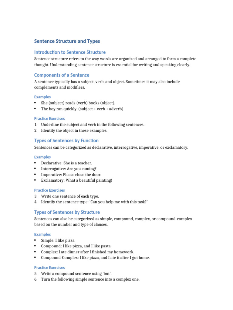 Sentence Structure and Types | PDF