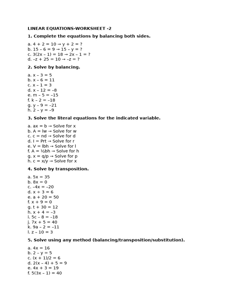 Linear Equations Worksheet2.Ab | PDF