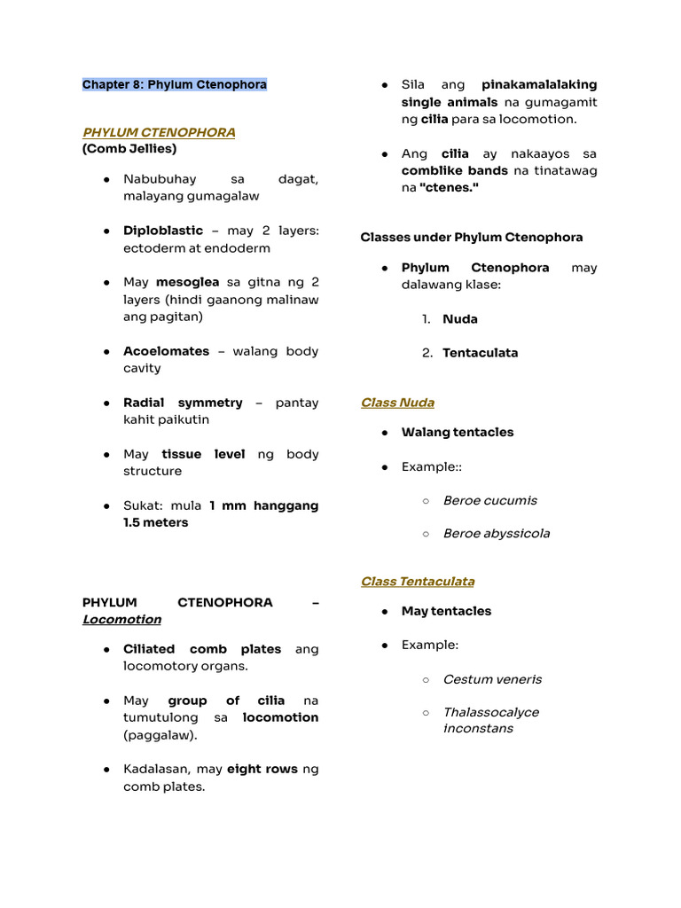 Chapter 8: Phylum Ctenophora | PDF | Zoology | Animal Taxa