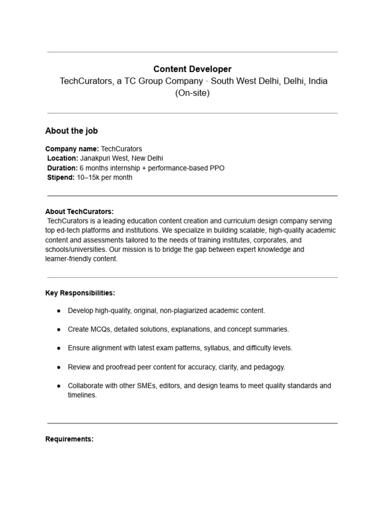 Content Developer JD | PDF