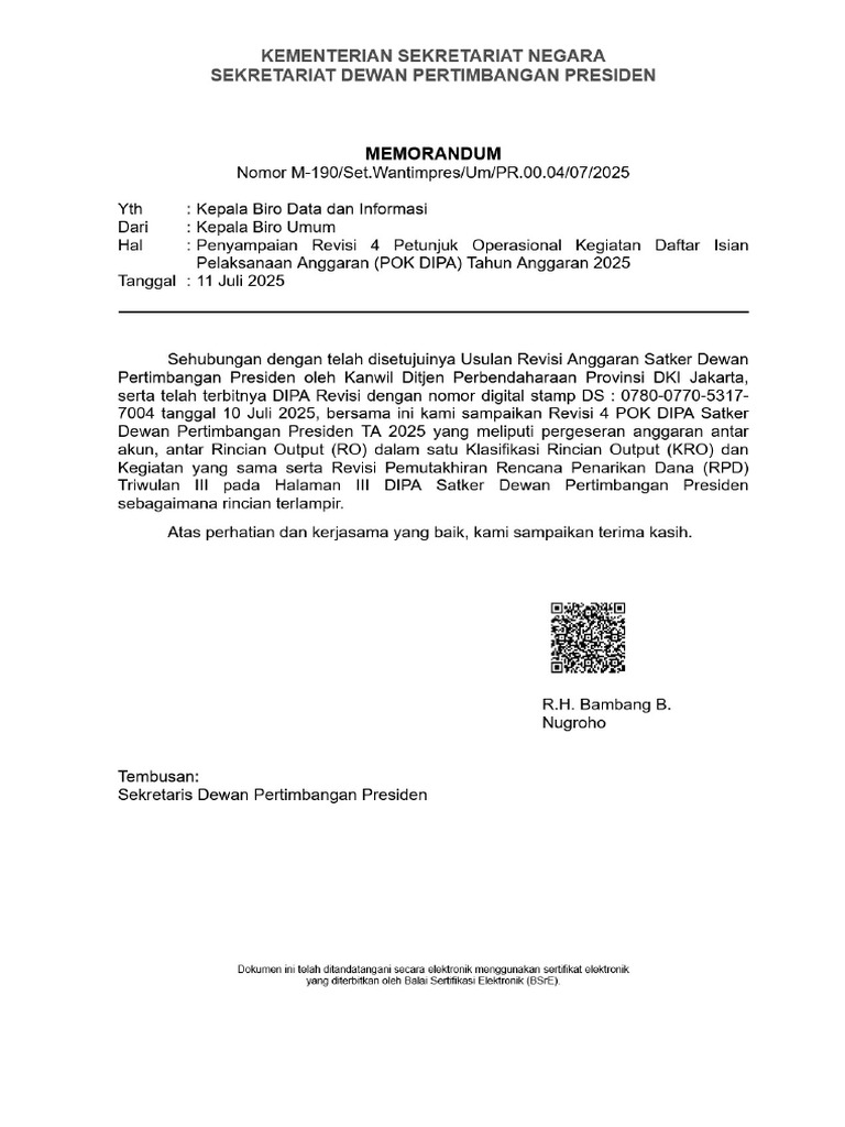 Penyampaian Revisi 4 Petunjuk Operasional Kegiatan Daftar Isian ...