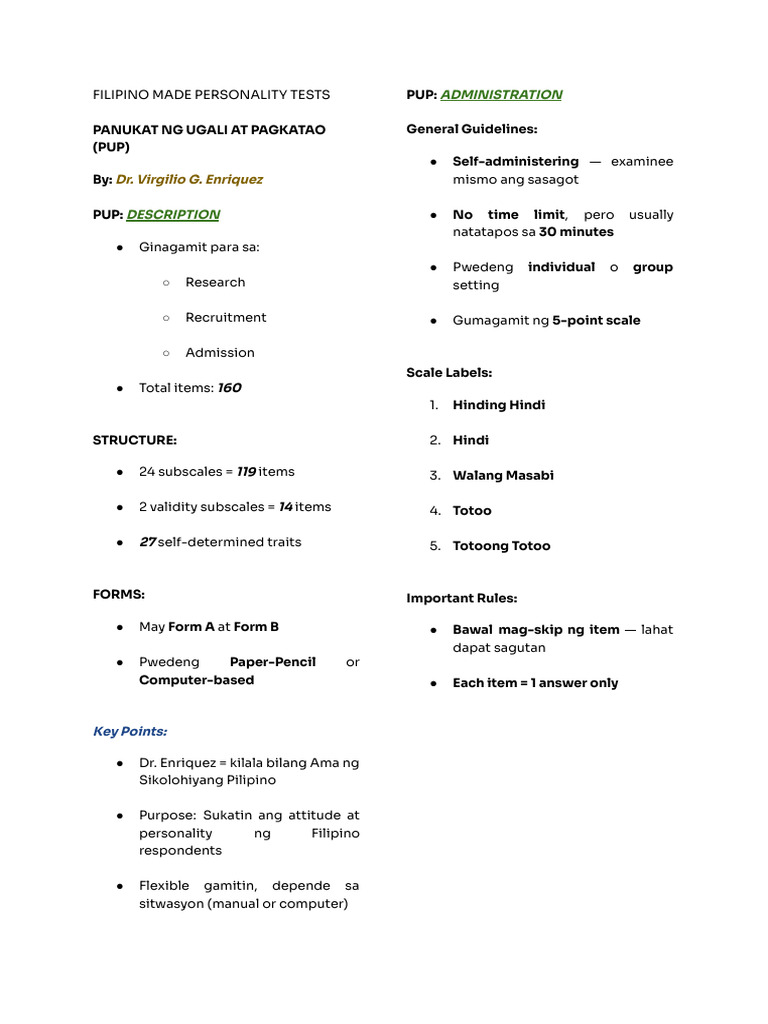 (10.4) Filipino Made Personality Tests | PDF