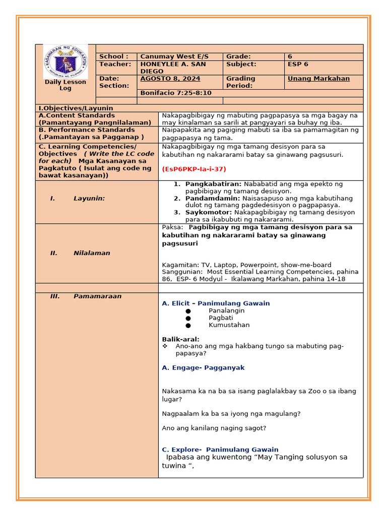 DLP Q1 Day 3 Esp Aug.8 2024 | PDF