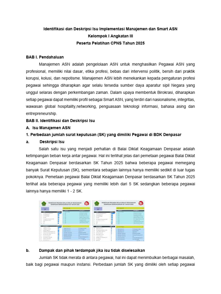 Identifikasi Dan Deskripsi Isu Implementasi Manajemen Dan Smart ASN (TUGAS KELOMPOK III) | PDF