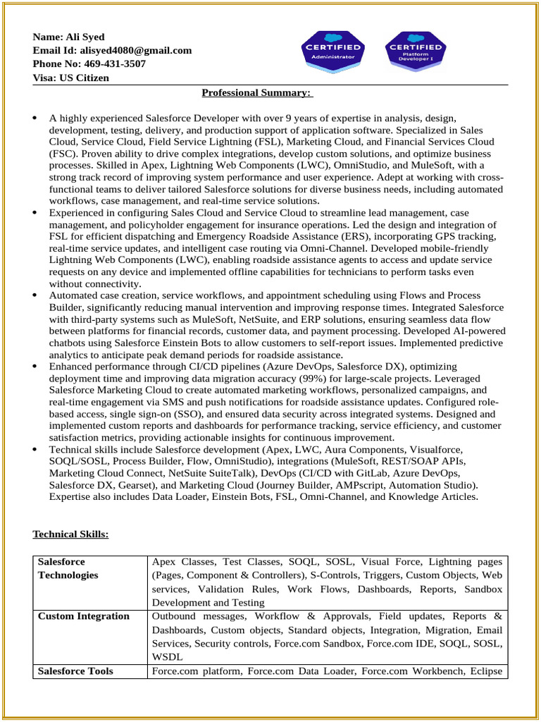 Ali Syed Salesforce Developer | PDF | Cloud Computing | Automation