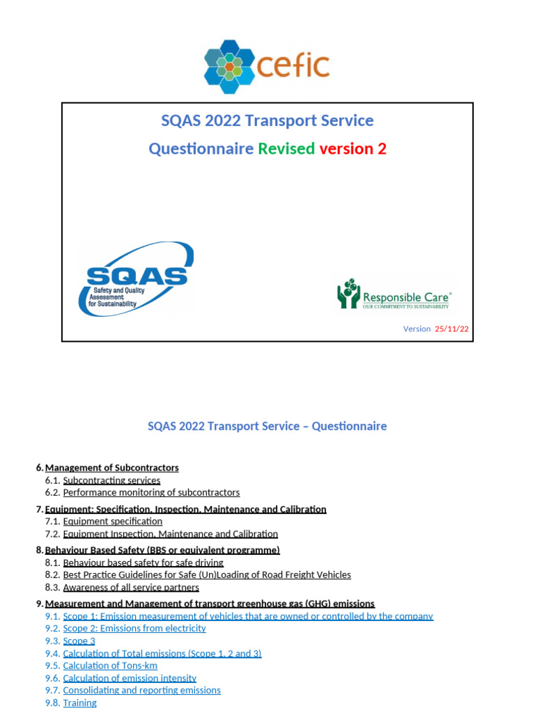 SQAS 2022 Transport Service Guide | PDF