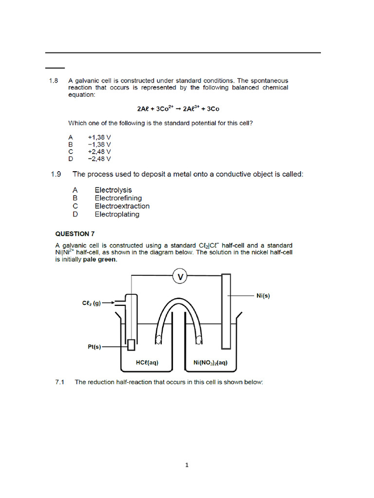 Electrochemistry IEB Past Paper | PDF