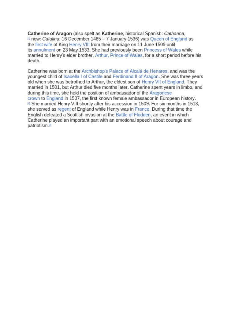 Catharina Catalina: Catherine of Aragon Katherine | PDF