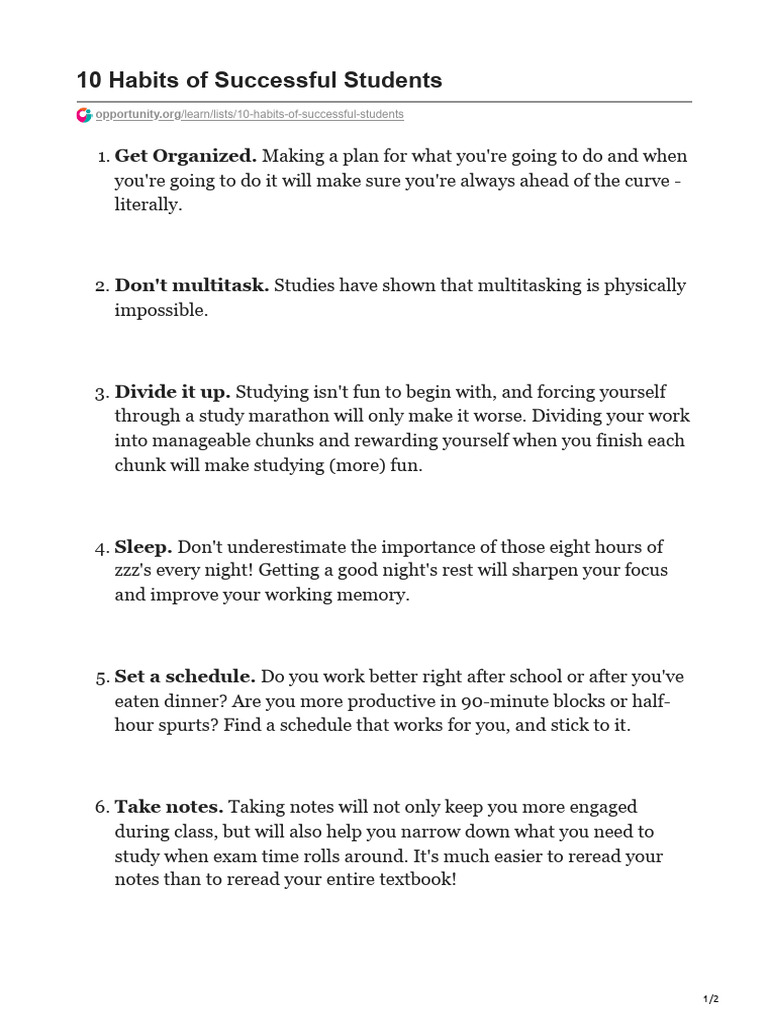 10 Habits of Successful Students | PDF