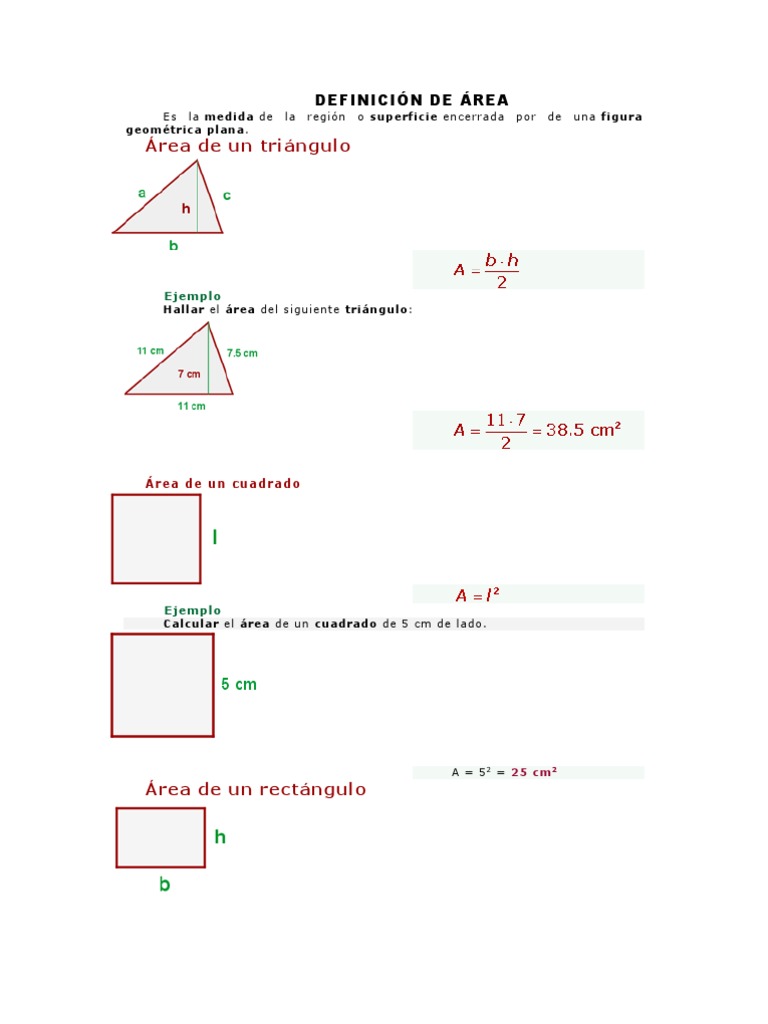 Definición de Área | PDF | Triángulo | Circulo