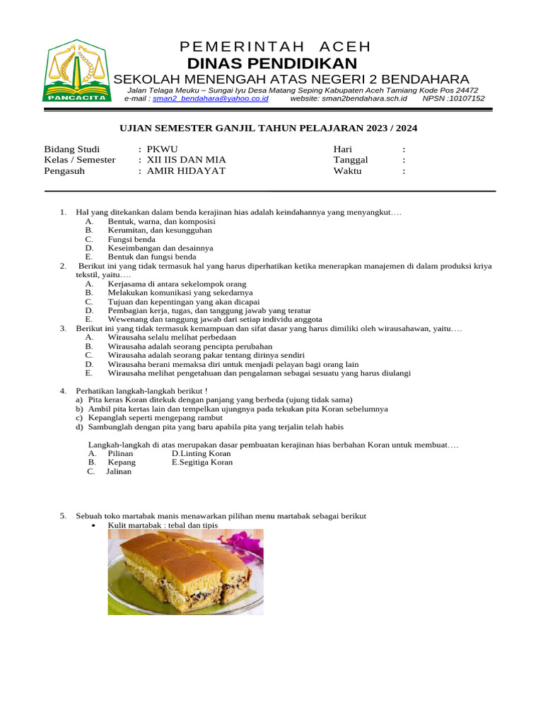 Soal Amir Kelas Xii Pkwu 2023 | PDF