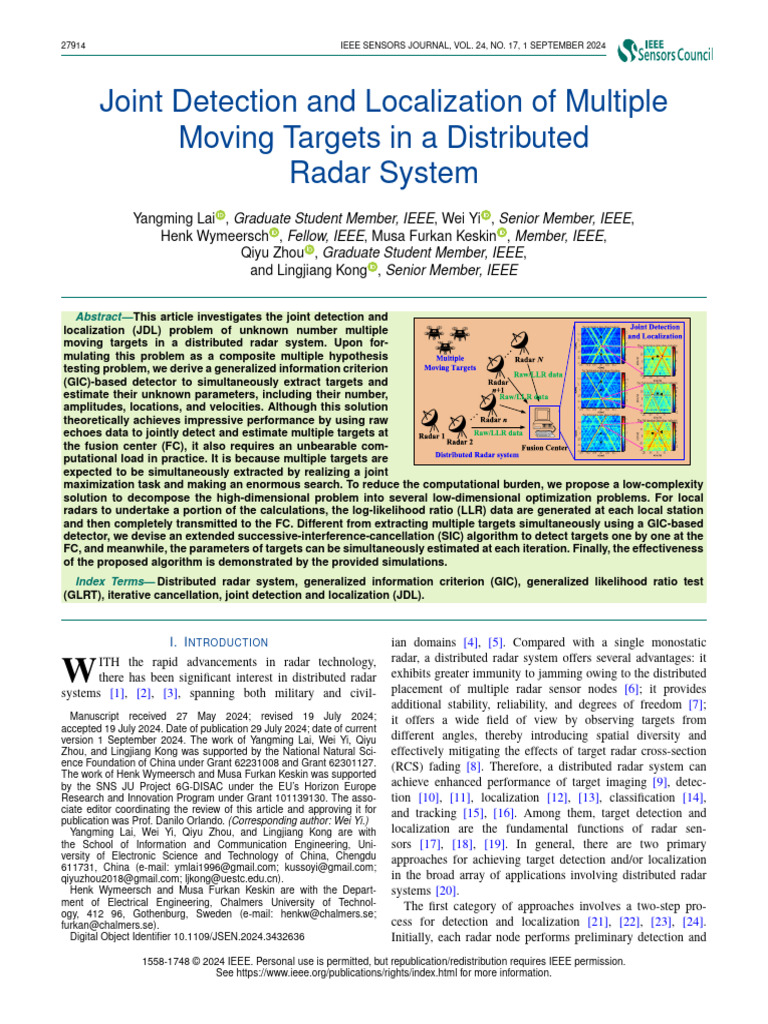 Joint Detection and Localization of Multiple Moving Targets in A Distributed Radar System | PDF ...