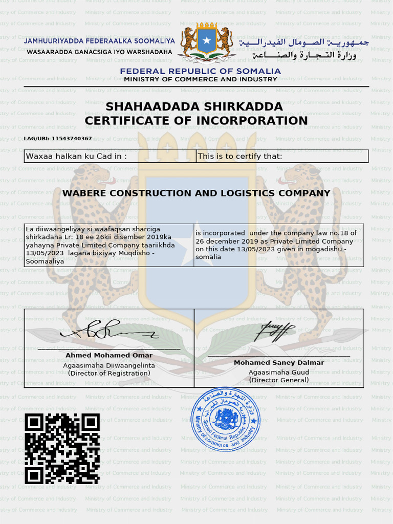 Wabere Construction License 2024 | PDF | Mogadishu | Somalia