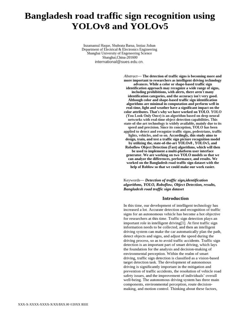 Bangladesh Road Traffic Sign Recognition Using YOLOv8 and YOLOv5 | PDF | Applied Mathematics