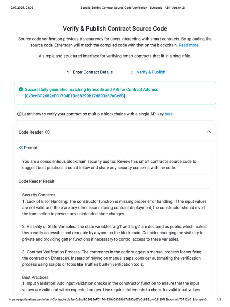 Sepolia Solidity Contract Source Code Verification - Bytecode - ABI ...