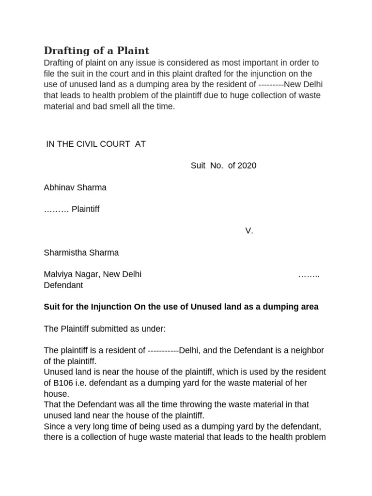 Injunction Suit for Land Dumping Issue | PDF