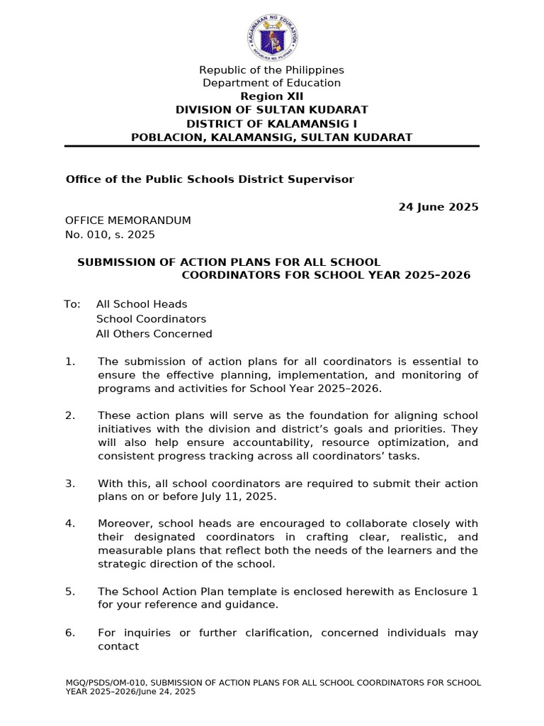 LIS Coordinator Action Plan | PDF | Computing