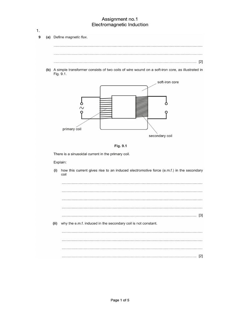 Assignment No.1 Electromagnetic Induction | PDF