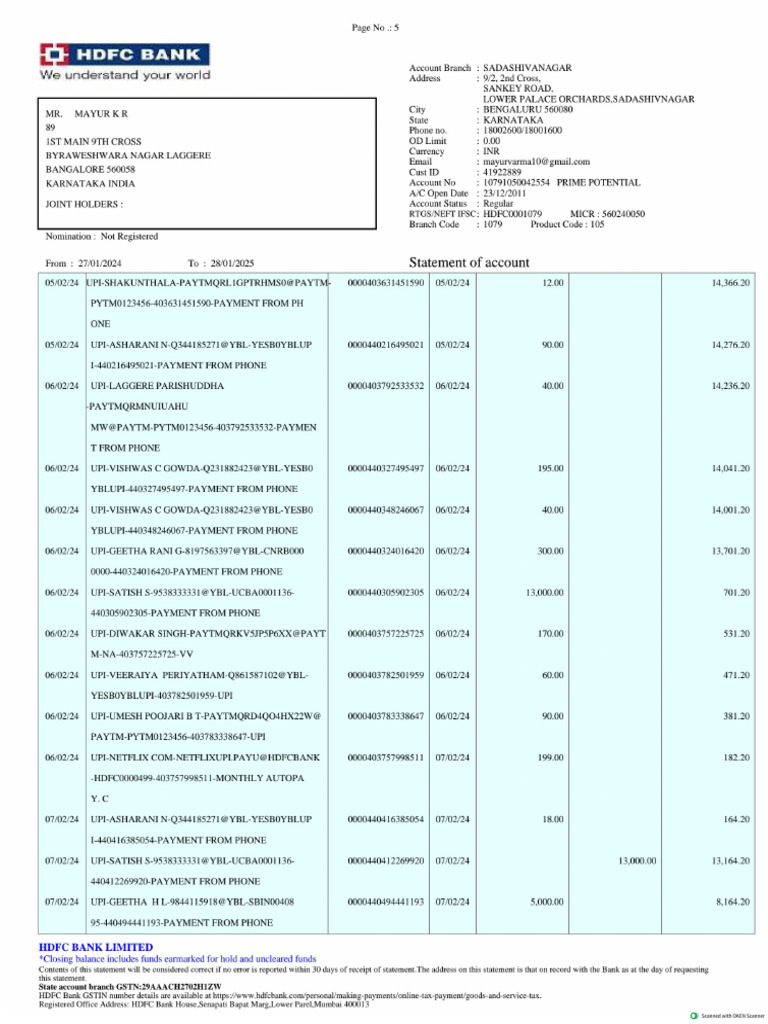 Mayur Bank Statement-2 | PDF