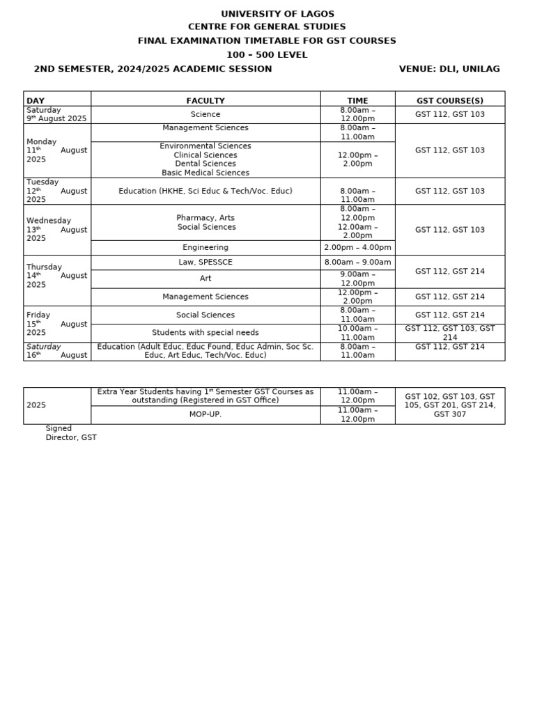 FINAL GST 2nd Semester Examination TimeTable 2024 2025 - 23!6!2025 | PDF